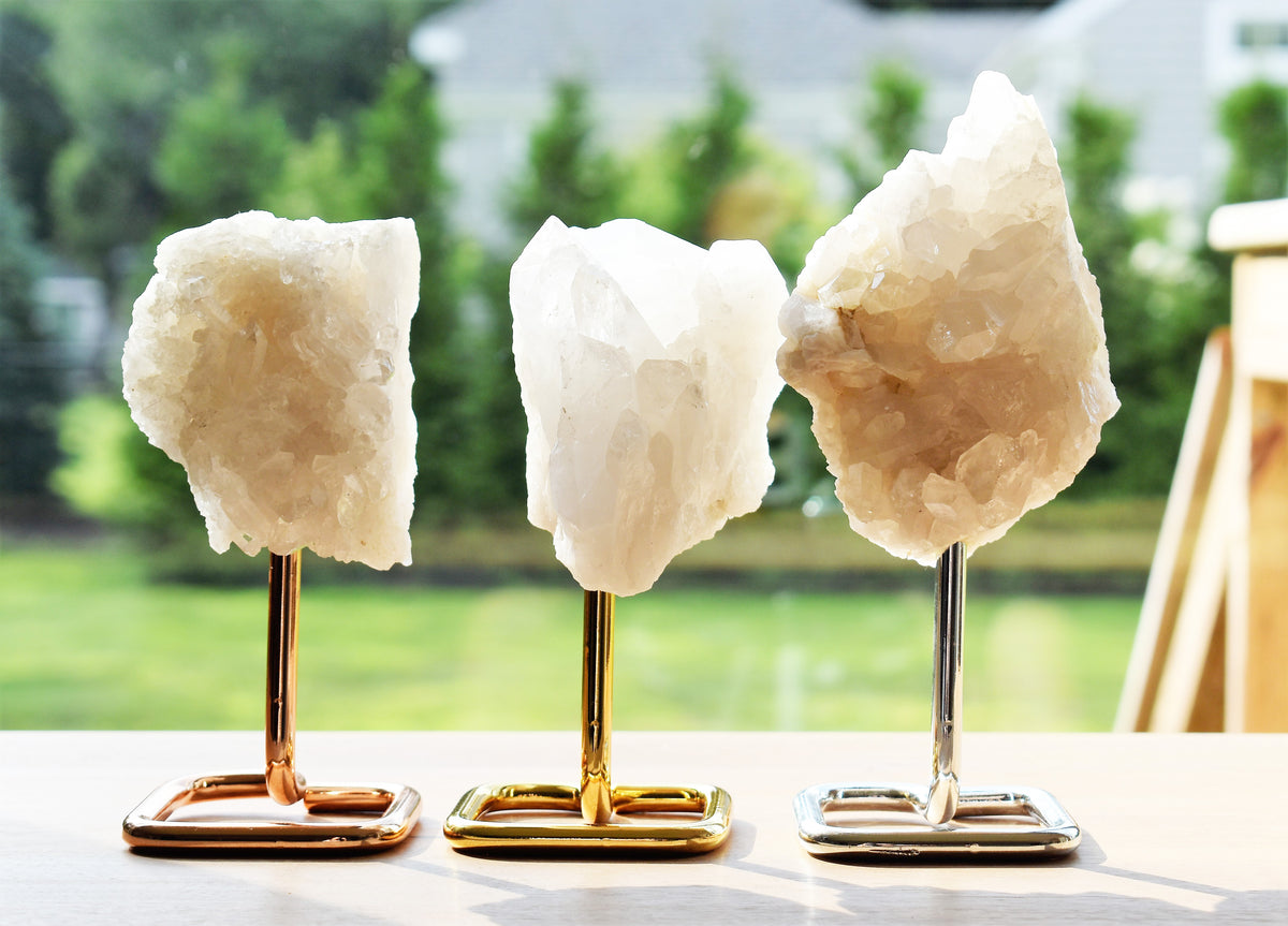 Quartz Cluster on Pin Stands